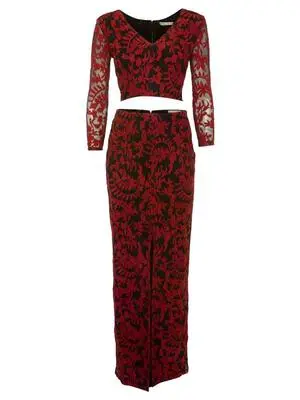 Alice + Olivia Embroidered Tulle Top And Skirt Set - Red
