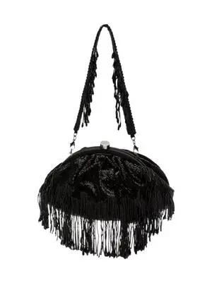 SLO_HAND_MADE Bead-embellished Fringed Clutch Bag - Black