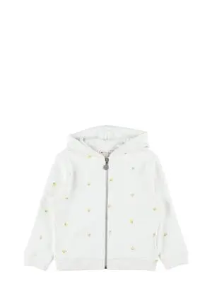 Bonpoint Embroidered Cherry Hoodie In Organic Cotton - Beige