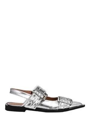 GANNI Metallic Slingback Sandals With Buckle Detail - Silver