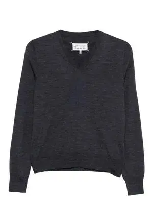 MAISON MARGIELA V-neck Wool Knit Top - Dark Blue
