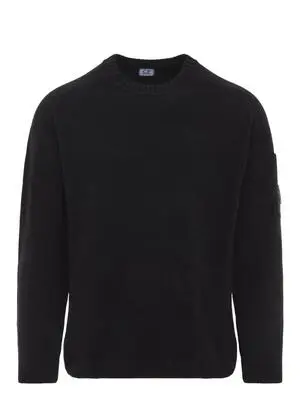 C.P. COMPANY Cotton Chenille Crewneck Lens Sweater - Black