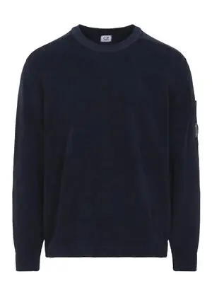 C.P. COMPANY Cotton Chenille Crewneck Lens Sweater - Blue
