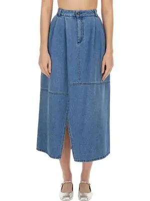ALYSI Pleated Midi Skirt - Denim