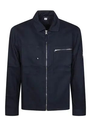 C.P. COMPANY Zip-up Shirt Jacket With Logo - Blu