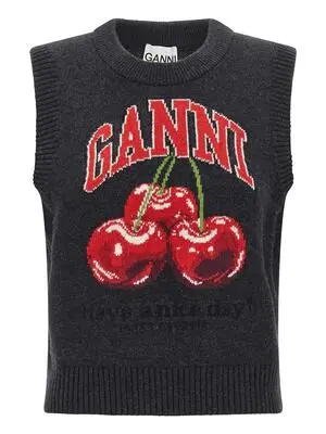 GANNI Cherry Graphic Knit Vest - Phantom