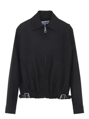 Loewe Belted Zip-up Jacket In Wool, Silk, And Leather Blend - Black