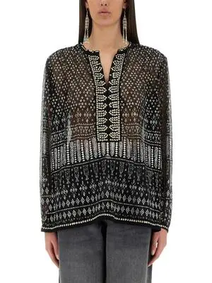 Isabel Marant Étoile Nickie Blouse Metallic Sheer Shirt - Black