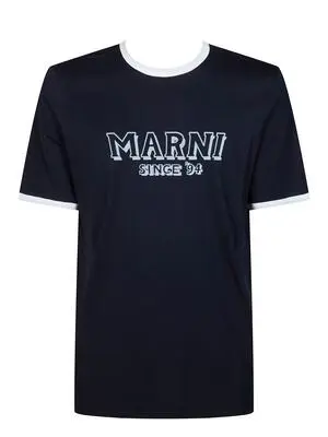 Marni Cotton T-shirt With Contrast Trims - Blu