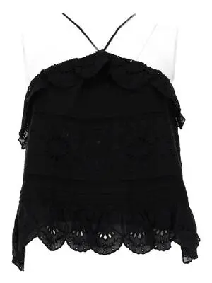 MARANT ETOILE Cotton Eyelet Ruffle Halter Top - Black