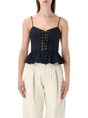 MARANT ETOILE Lace-up Peplum Cami Top - Black
