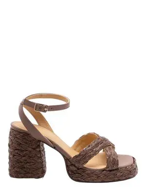 CastaÑer V-neck Raffia Sandals With 10cm Block Heel - Grigio