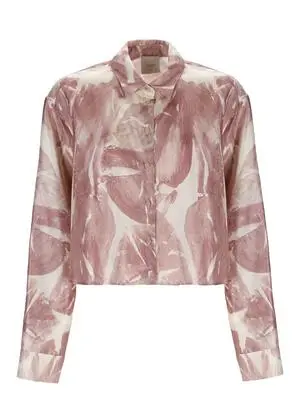 ALYSI Printed Silk Shirt With Pointed Collar - Powder