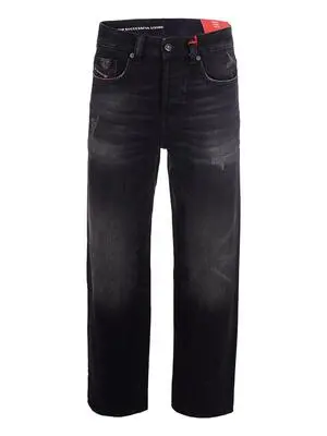 DIESEL® Dark Wash Distressed Cotton Jeans - Nero