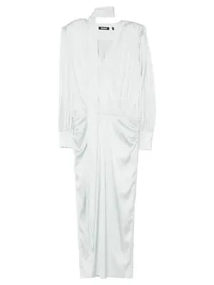 ROTATE BY BIRGER CHRISTENSEN ROTATE Long-Sleeved Midi Dress With Scarf Tail And V-Neck Azzurro