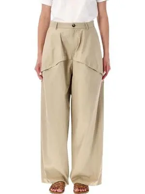 Loewe LOEWE Asymmetric Paneled Wide-Leg Trousers Beige