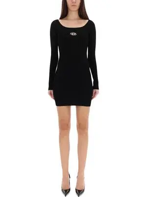 DIESEL® Ribbed Logo Detail Mini Dress - Black