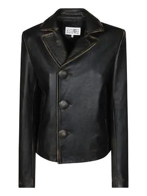 MAISON MARGIELA Leather Blazer With Notch Lapel - Nero