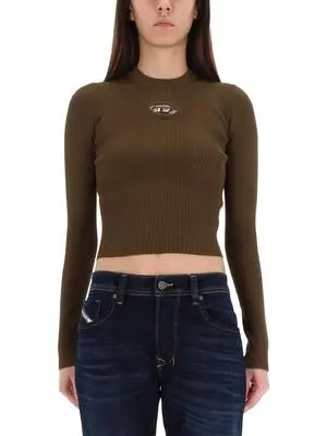 DIESEL® DIESEL Ribbed Long Sleeve Fitted Knit Top Brown