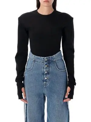 MAISON MARGIELA Long Sleeve Bodysuit With Thumb Holes - Black