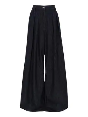 Dries Van Noten Wide Leg Pleated Trousers - Blue