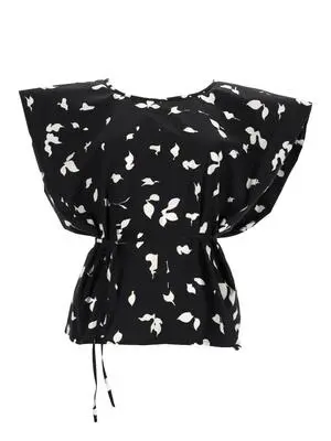 ALYSI Printed Tie-waist Blouse - Black