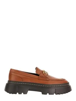 Hogan Leather Moccasins With Horsebit Detail - Brown