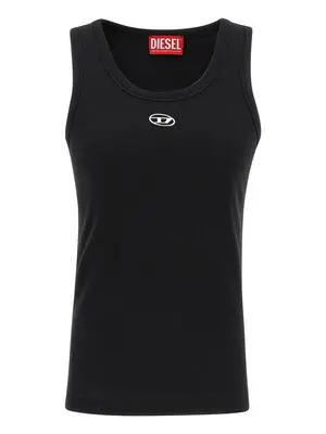 DIESEL® Ribbed Cotton Blend Tank Top With Logo Detail - Nero