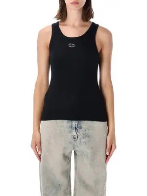 DIESEL® Ribbed Cotton Blend Tank Top With Logo Detail - Nero
