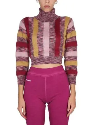 Dsquared2 DSQUARED2 High Neck Cropped Striped Knit Shirt Multicolour