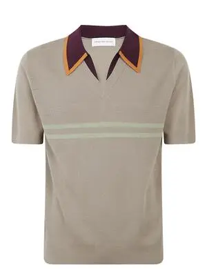 Dries Van Noten Short Sleeve Knit Polo With Contrast Collar - Cam