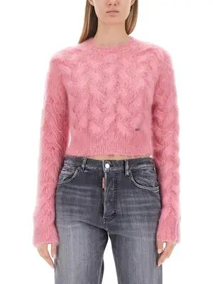 Dsquared2 Cropped Mohair Blend Sweater - Pink