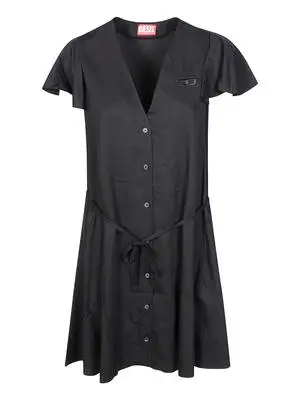 DIESEL® Mini Shirt Dress With V-neckline And Belted Waist - Nero