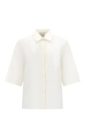 ALYSI Silk Blend Button-front Short Sleeve Shirt - White