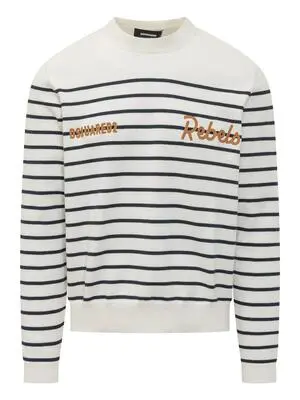 Dsquared2 Striped Embroidered Logo Knit Sweater - White Variant