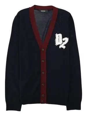 Dsquared2 Oversized Wool Cardigan With Logo Detail - Black