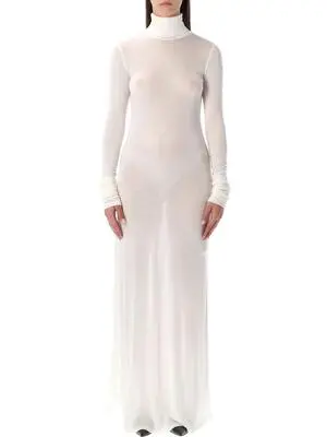 THE GARMENT Bree Maxi Dress High Neck Long Sleeve Sheer Dress - White