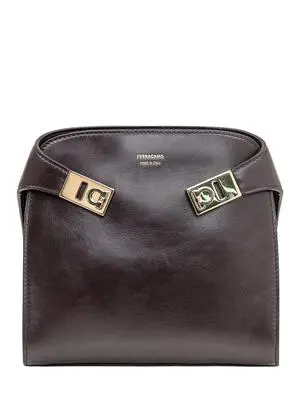FERRAGAMO Elegant Leather Handbag With Gold Buckle - Moro