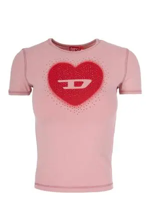 DIESEL® DIESEL Ribbed Heart Graphic T-Shirt Rosa