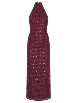 ROTATE BY BIRGER CHRISTENSEN Halterneck Sequined Mini Dress With Back Zip And Slit - Rosso