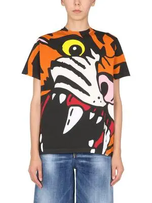 Dsquared2 DSQUARED Oversize Fit T-Shirt With Bold Tiger Print Multicolour