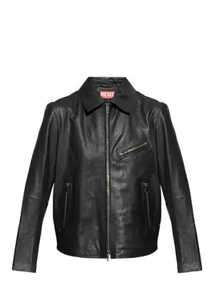 DIESEL® Korn Leather Moto Jacket - Black