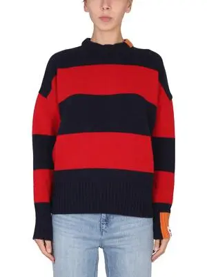 RIGHT FOR Striped Knit Rugby Shirt With Cross Neck And Ribbed Cuffs - Multicolour