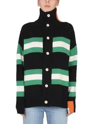 RIGHT FOR RIGHT FOR Striped Buttoned High Neck Cardigan Multicolour