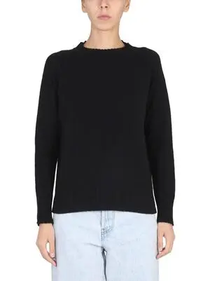 STEFANO MORTARI Wool Jersey Ribbed Collar Pullover - Black