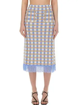 Baum Und Pferdgarten BAUM UND PFERDGARTEN Checked Mini Skirt With Fringed Hem Azure