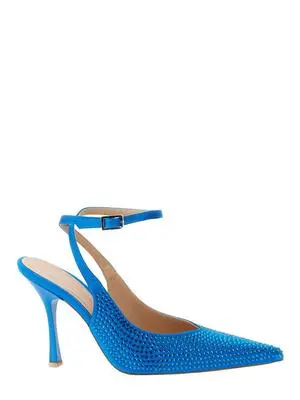 LEONIE HANNE X LIU JO Embellished Satin Slingback Pumps With Ankle Strap - Azure