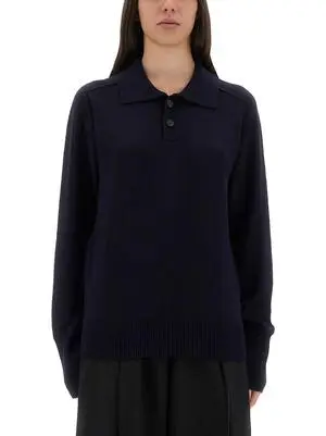 Studio Nicholson Inverness Polo Collar Shirt In Extraﬁne Merino Wool - Blue