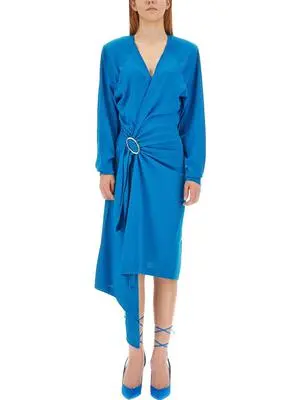 Attico Wool Midi Wrap Dress - Blue