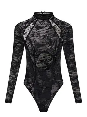 DIESEL® DIESEL Black Lace Mock Neck Long Sleeve Bodysuit Nero